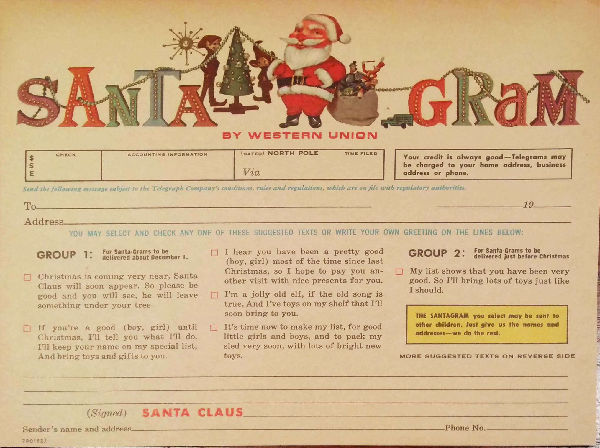 Western Union Santa Grams - The Golden Glow of Christmas Past®